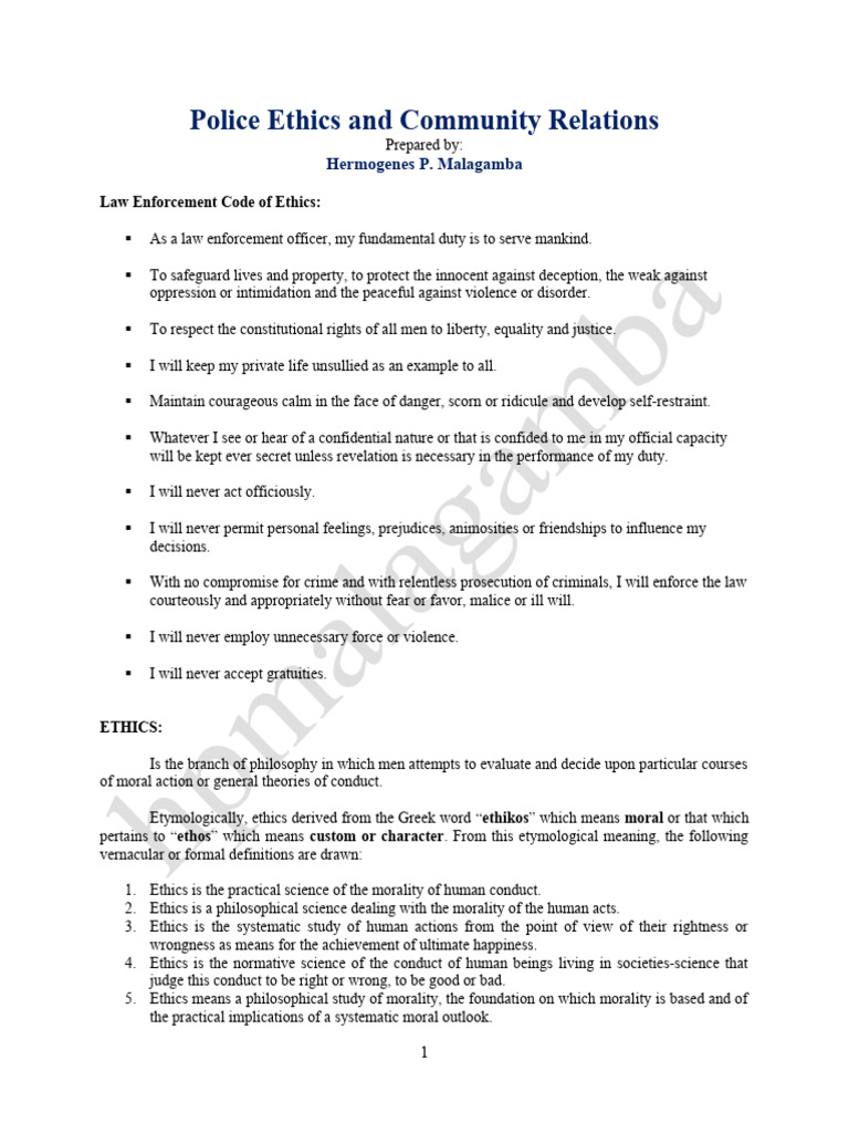 Police Ethics and Community Relations | PDF | Morality | Police
