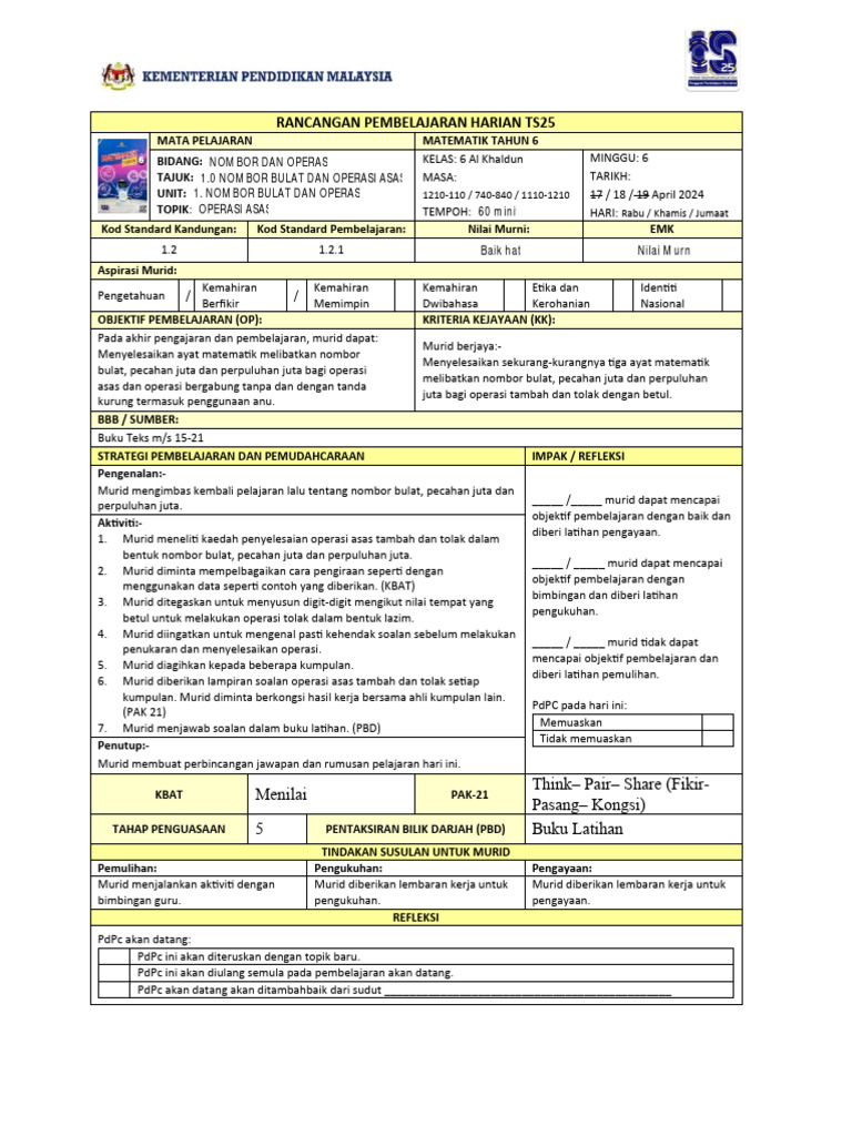 MT THN 6AK TS25 TAJUK 1 Mggu 6 | PDF