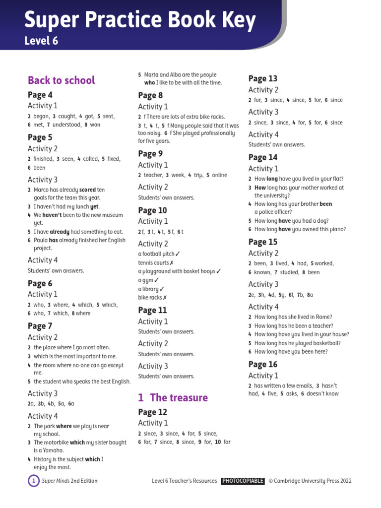 Super Mind Practice Book L6 Answer Key. | PDF