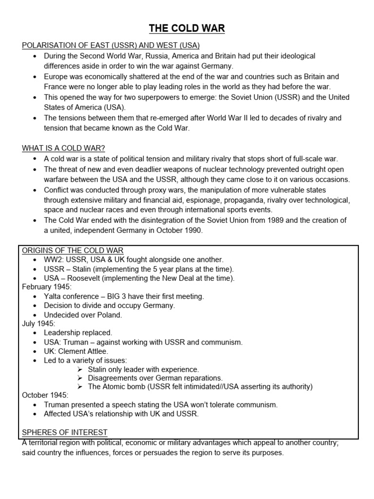 Topic 1 - The Origins of The Cold War 2020 | PDF | Marshall Plan | Cold War