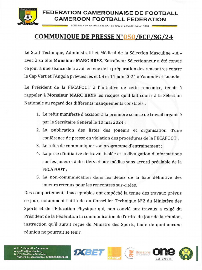 Communique de Presse #050-FCF-SG-24 | PDF