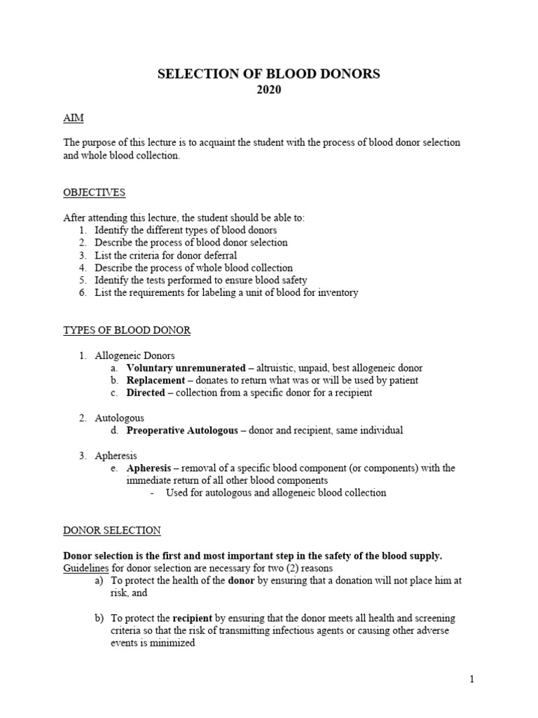 Blood Donor Selection Process Overview | PDF | Blood Donation | Hepatitis