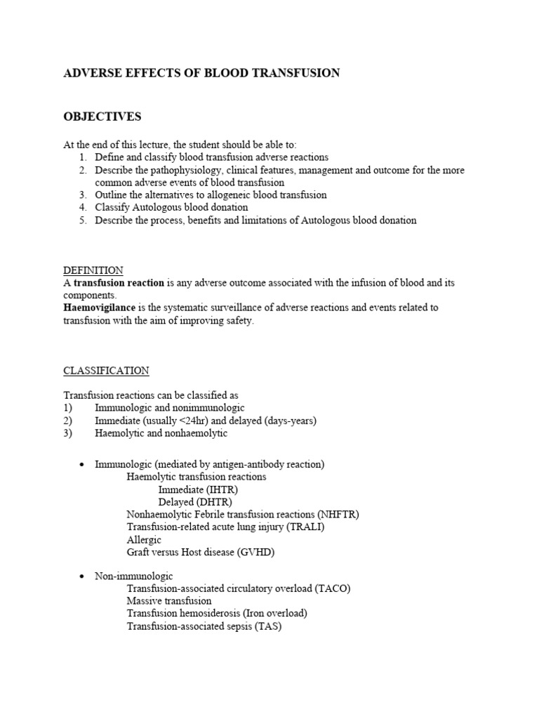 Adverse Effects of Blood Transfusion and Alternatives 2021a | PDF ...