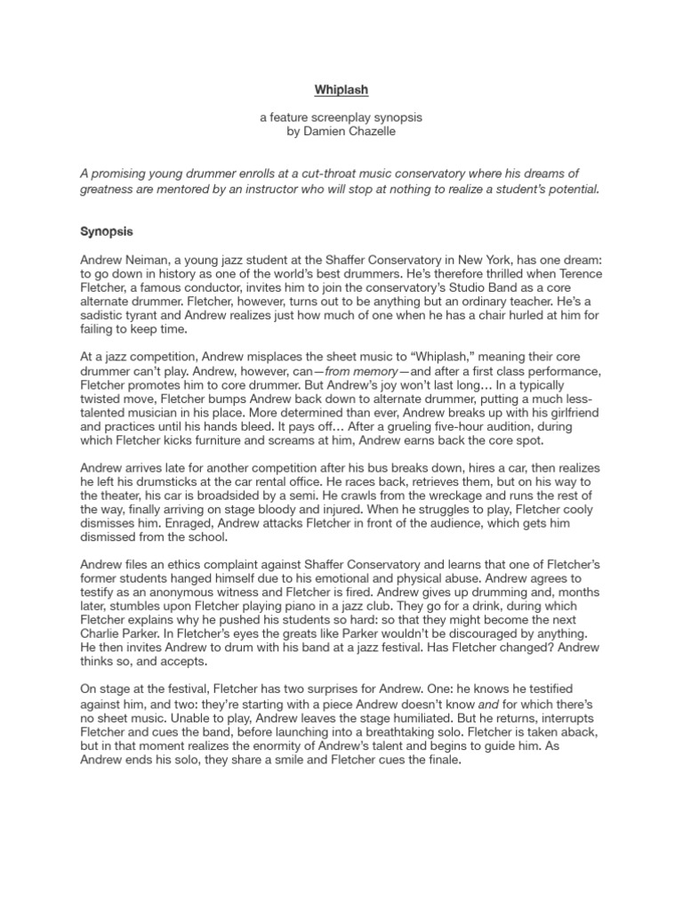 Film Synopsis Example Whiplash | PDF