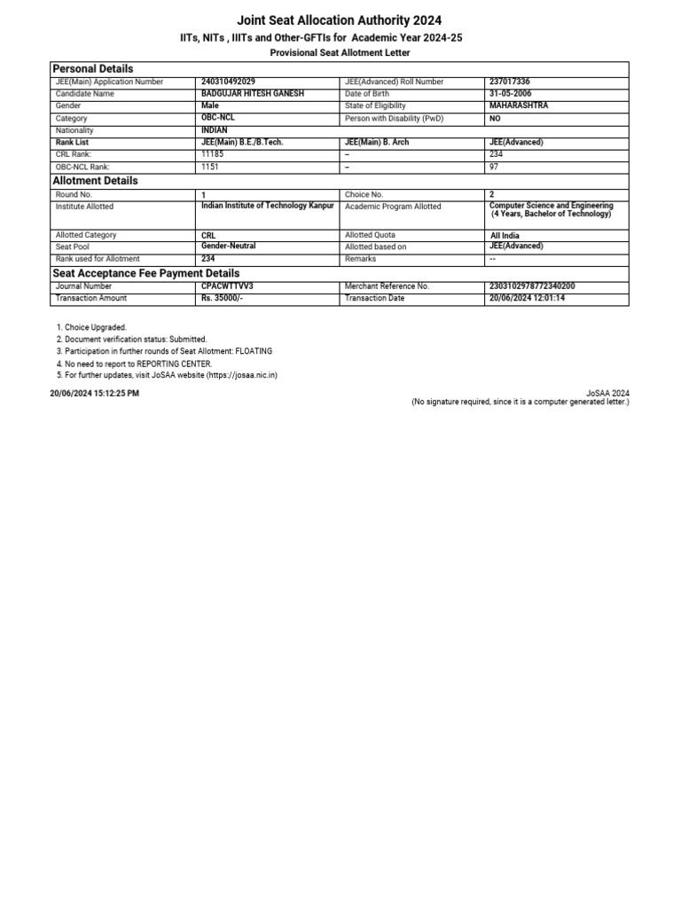 JoSAA | PDF | Career And Technical Education | Vocational Education