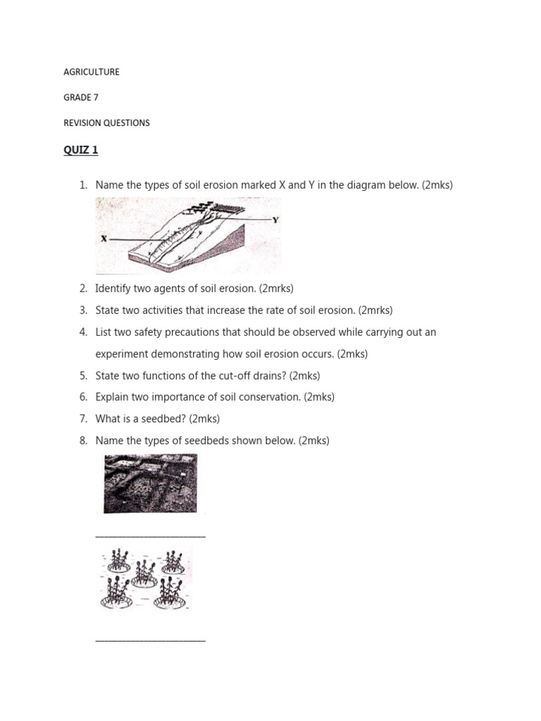 Grade 7 Agriculture Revision Questions | PDF | Soil | Agriculture