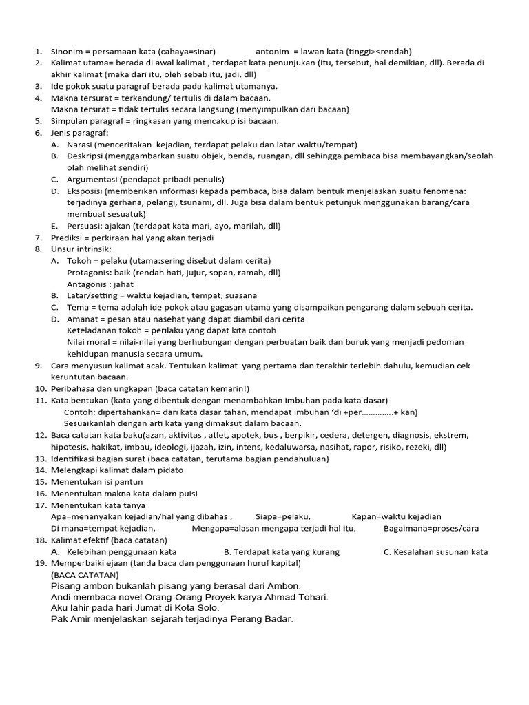 Kisi-Kisi B Indo Kelas 6 | PDF | Perjalanan | Seni & Disiplin Bahasa