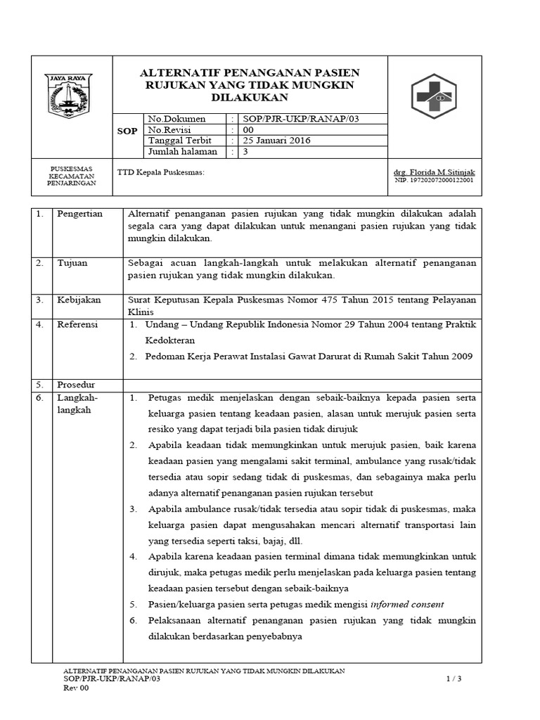 RANAP-03. SOP Alternatif Penanganan Pasien | PDF | Pengembangan Diri ...