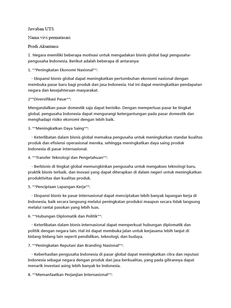 Uts Bisnis Global | PDF | Pengelolaan Keuangan & Uang | Politik