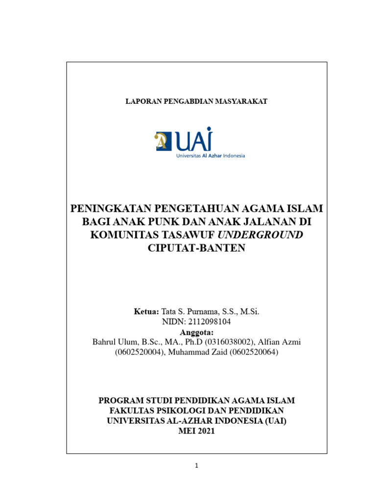 Peningkatan Pengetahuan Agama Islam Bagi Anak Punk Dan Anak Jalanan Di ...