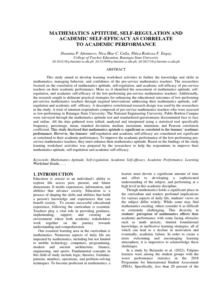 BSED MATH - Añonuevo, Culla, Engay - Executive Summary | PDF | Self Efficacy | Learning