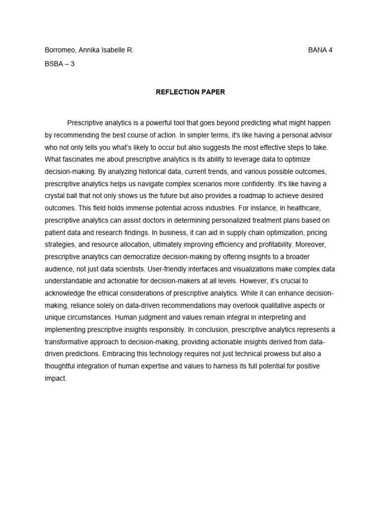 Reflection Paper - Bana4 - Borromeo | PDF | Career & Growth