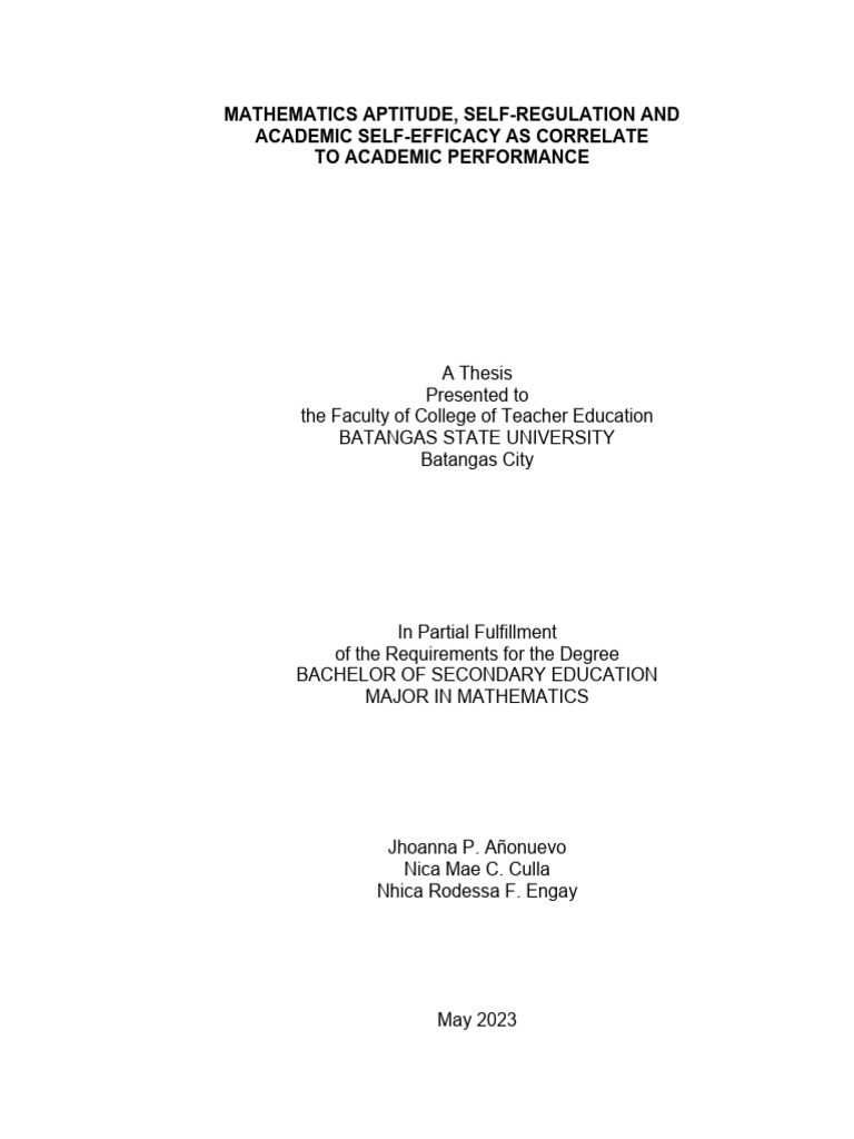 Thesis Edit June 5 | PDF | Self Efficacy | Learning