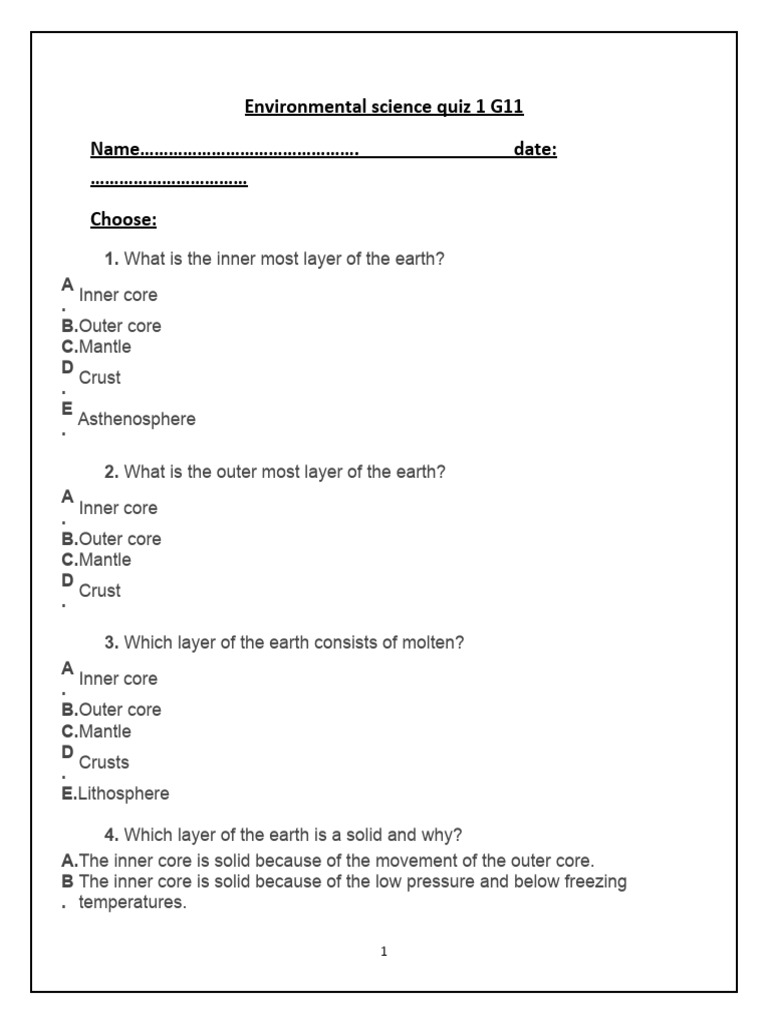 Environment Quiz Pdf