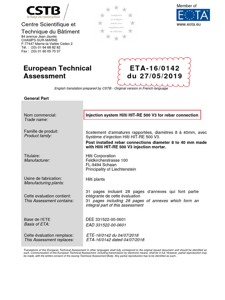 Note ETA RE500v3 Rebar | PDF | Concrete | Beam (Structure)