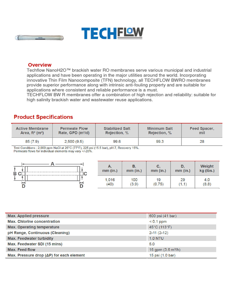 Techflow Membrane 4040 Datasheet | PDF | Technology & Engineering