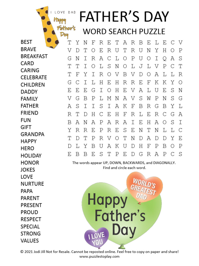 Fathers Day Word Search Puzzle File | PDF