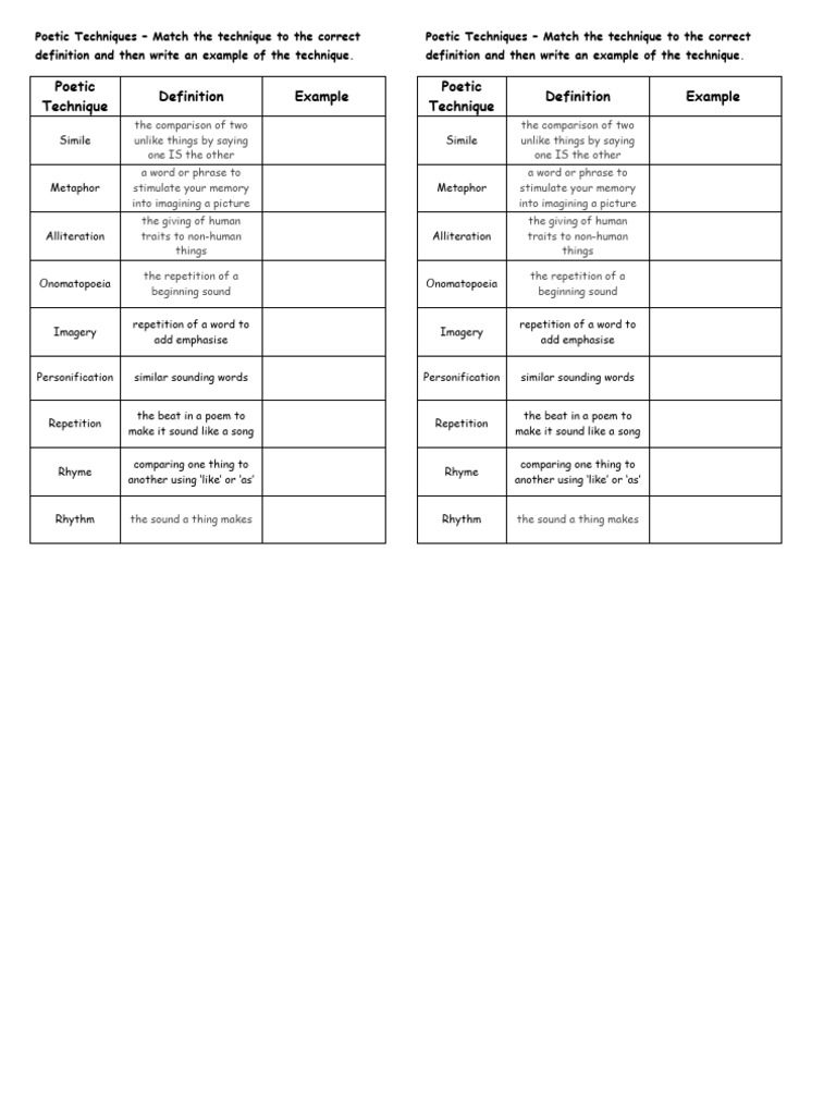 Poetic Techniques Mix and Match | PDF | Poetry