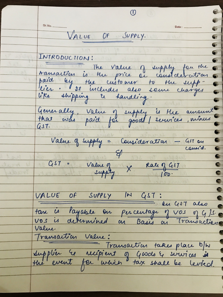Value of Supply Notes | PDF