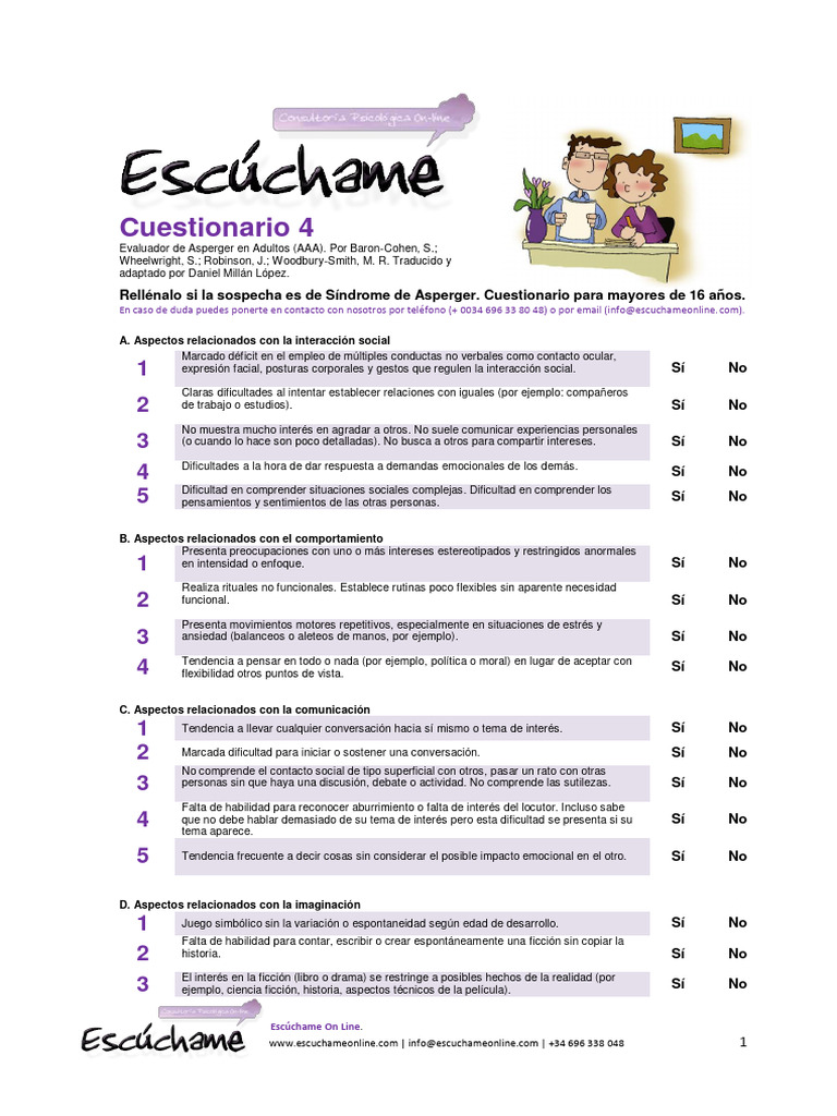 Cuestionario Tea Adulto | PDF | Síndrome de Asperger | Conceptos psicologicos