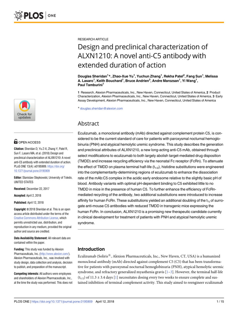Design and Preclinical Characterization of ALXN1210 A Novel Anti-C5 ...