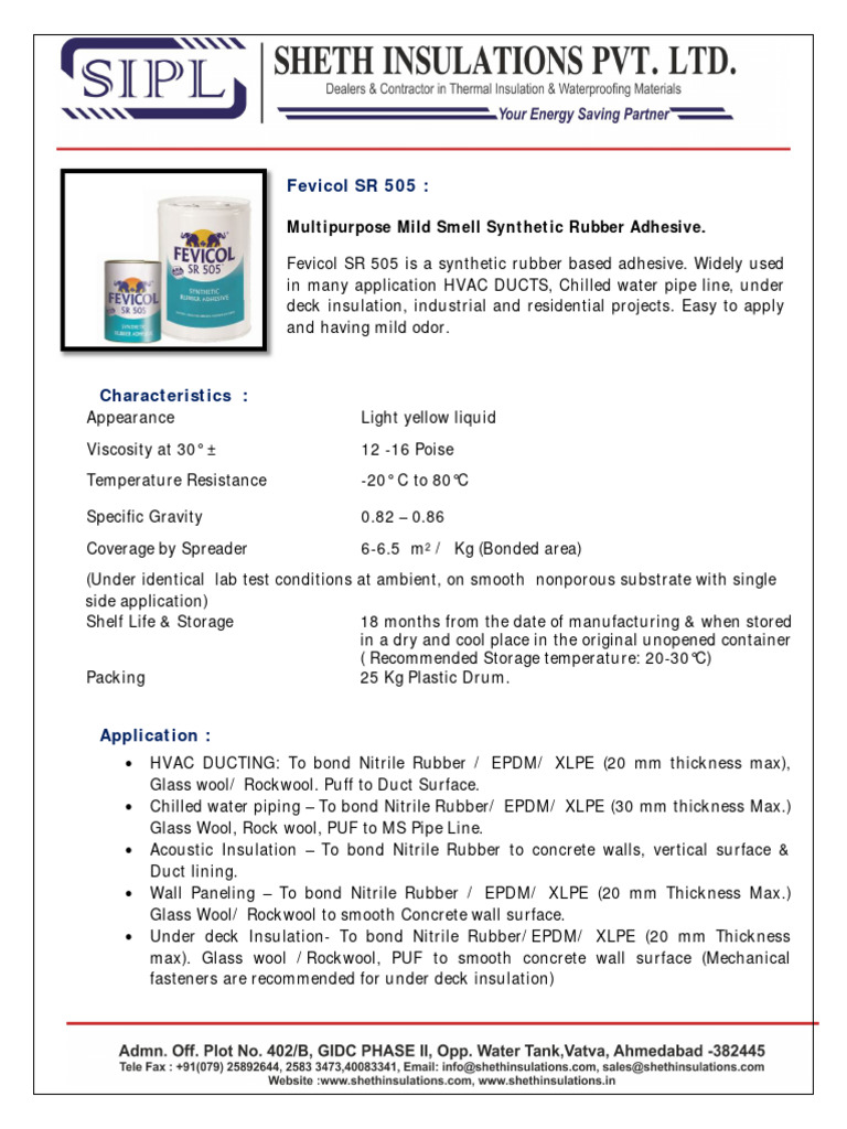 Fevicol SR 505 | PDF | Adhesive | Duct (Flow)