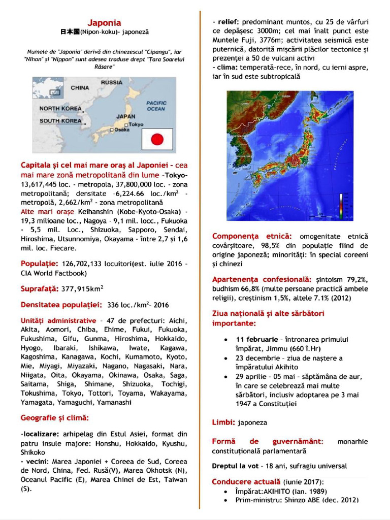 Proiect Geografie Clasa A 11 A Japonia | PDF