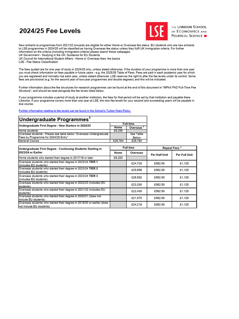 Table of Fees 2024-25-20feb24 Updated Home PGR Fee | PDF | Doctor Of ...