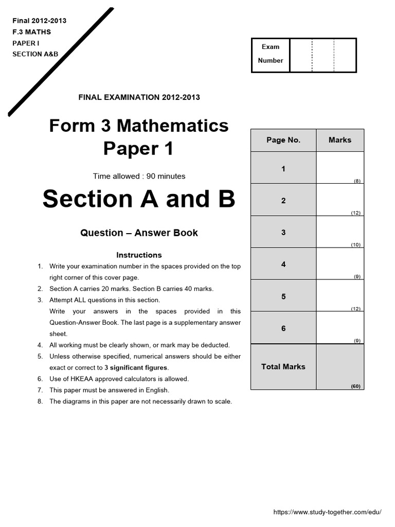 Form 3 Mathematics Exam Paper 2012-2013 | PDF | Mathematics | Geometry