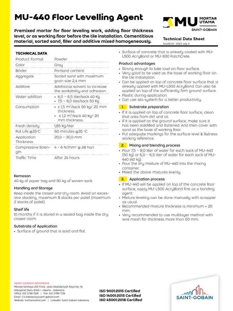 MU-440 Floor Levelling Agent | PDF | Concrete | Structural Engineering