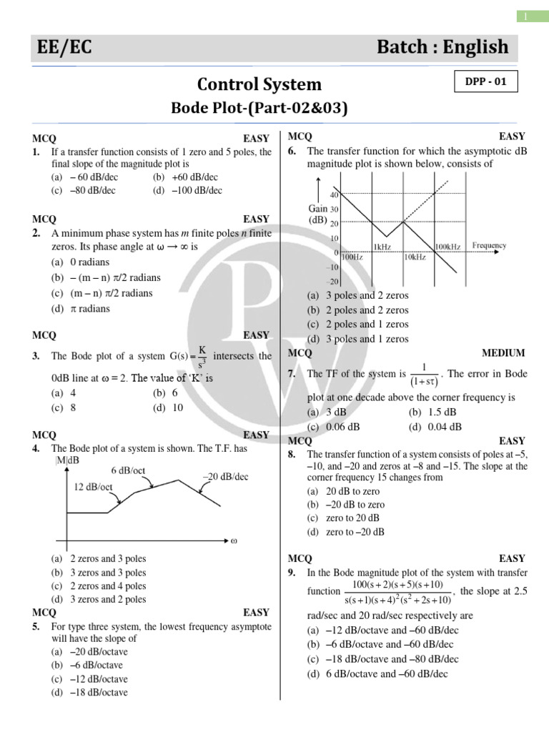 Bode Plot | PDF | Electronic Engineering | Control Theory