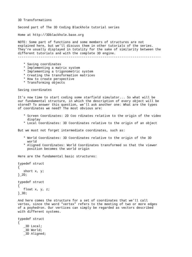 3d Transformations Pdf Cartesian Coordinate System Trigonometric