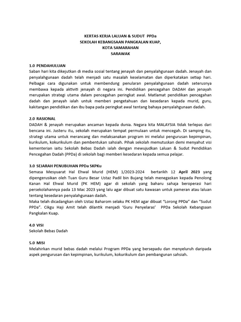 KERTAS KERJA PPDa 1 2023 | PDF