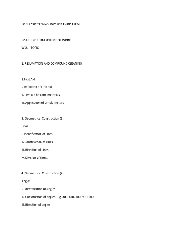 JSS 1 Basic Tech | PDF | First Aid | Wood
