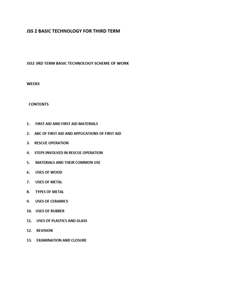 JSS 2 BASIC TECH | Download Free PDF | Metals | First Aid