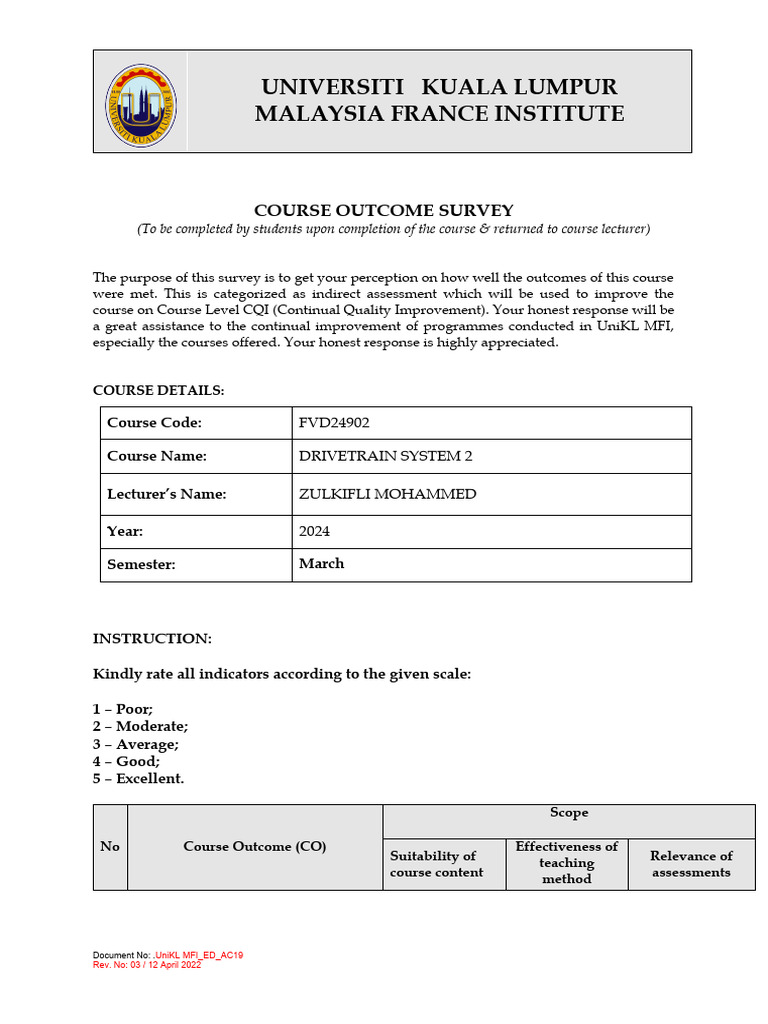 FVD24902 - CLO Survey Form - Students 2024 | PDF | Learning ...