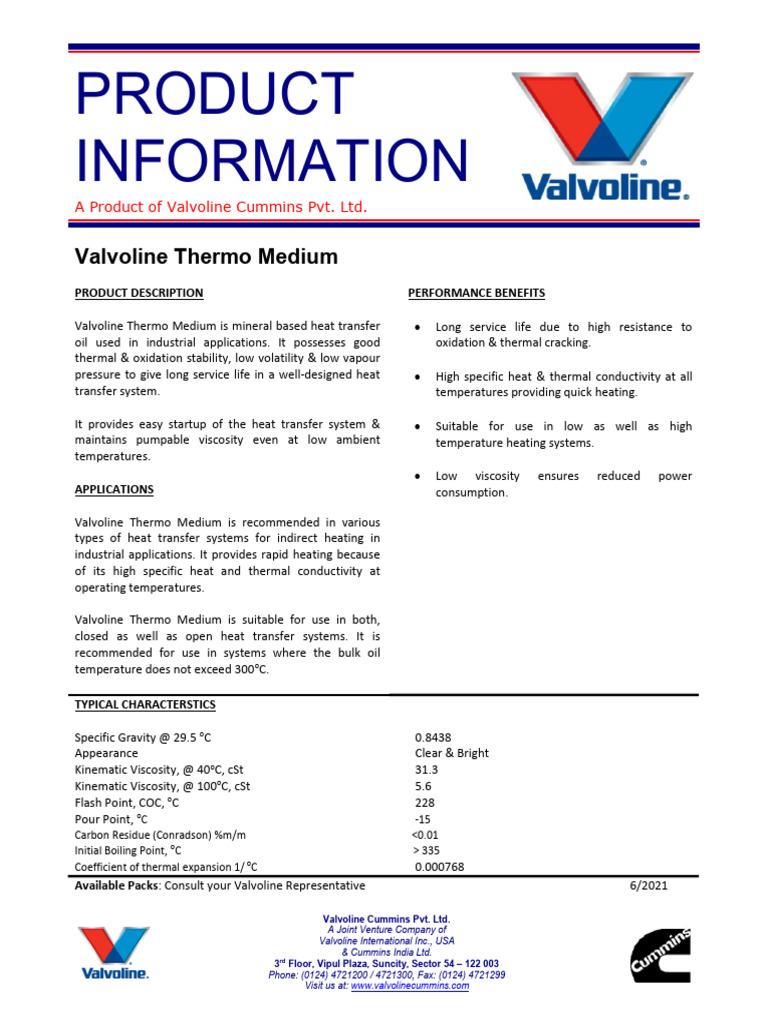 Valvoline Thermo Medium | PDF | Heat Transfer | Viscosity