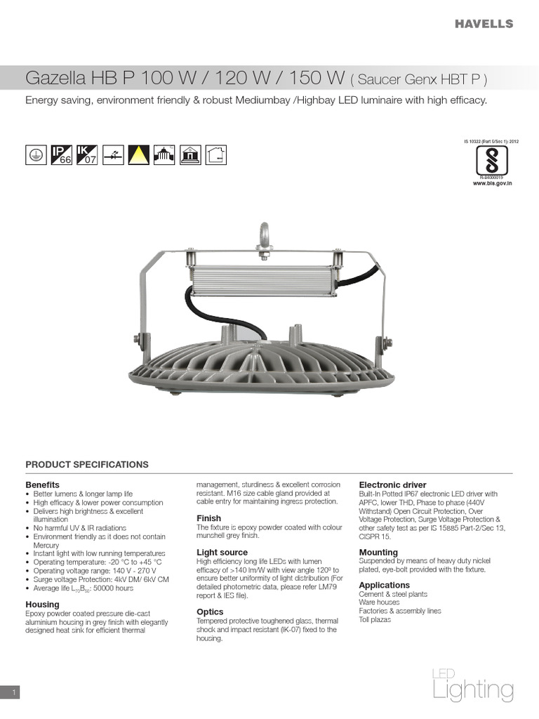 TDS-Gazella HB P 100 W, 120W, 150 W - Saucer Genx HBT P (Without Lens) - 1-1 | PDF | Light ...