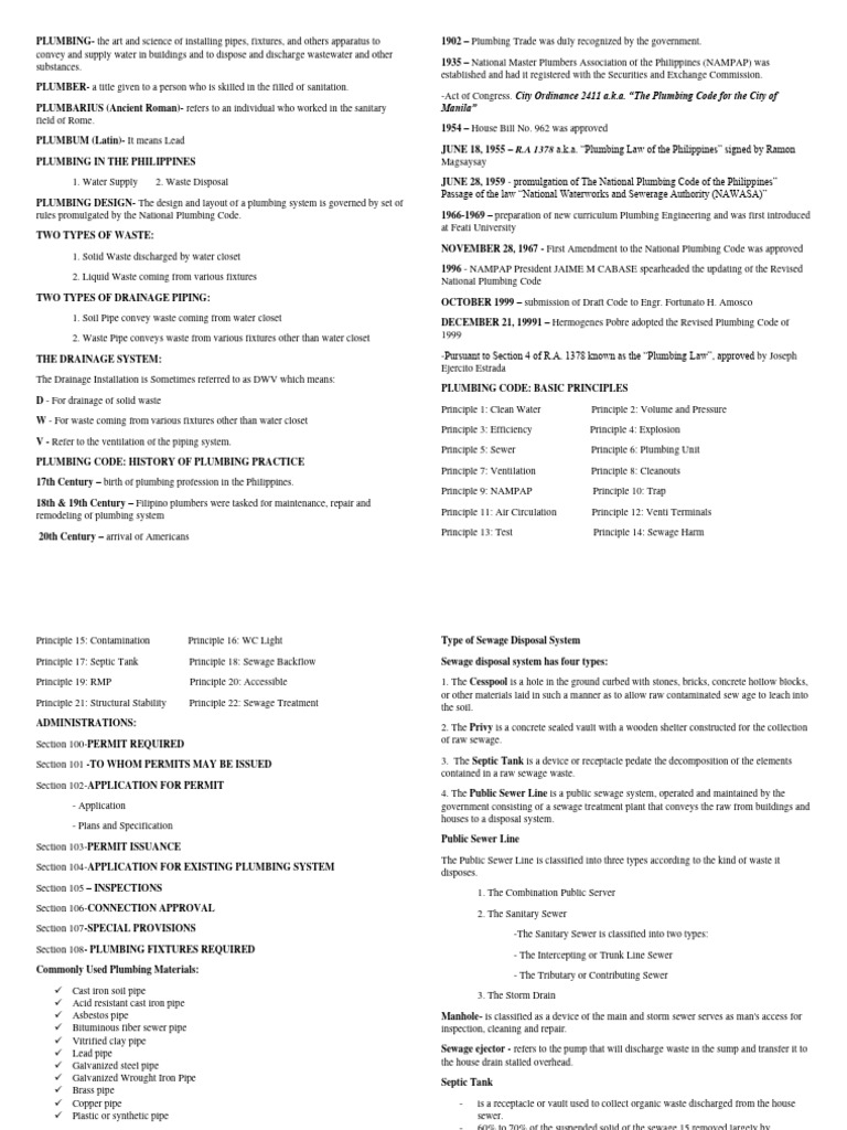 Plumbing Handouts | PDF | Plumbing | Sanitary Sewer