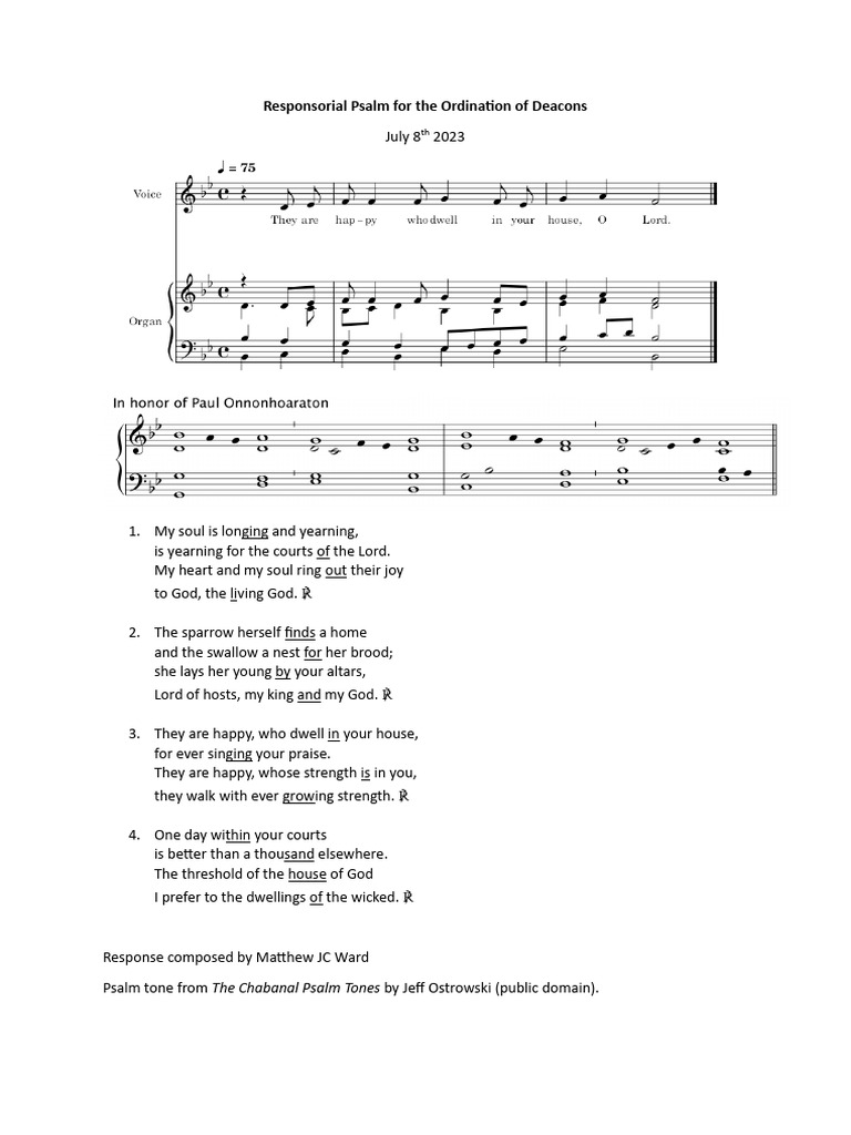 Responsorial Psalm For The Ordination of Deacons | PDF