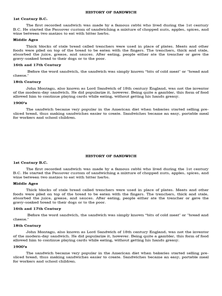History of Sandwich | PDF | Sandwich | European Cuisine