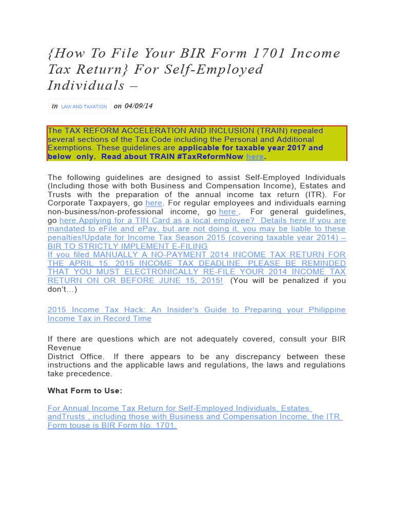 How To File Your BIR Form 1701 Income Tax Return | Download Free PDF | Tax Deduction | Taxes