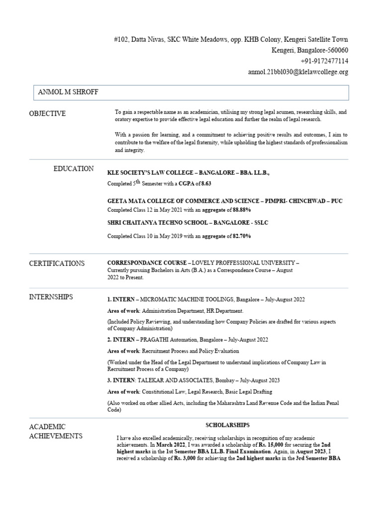 Anmol M Shroff- Resume | PDF