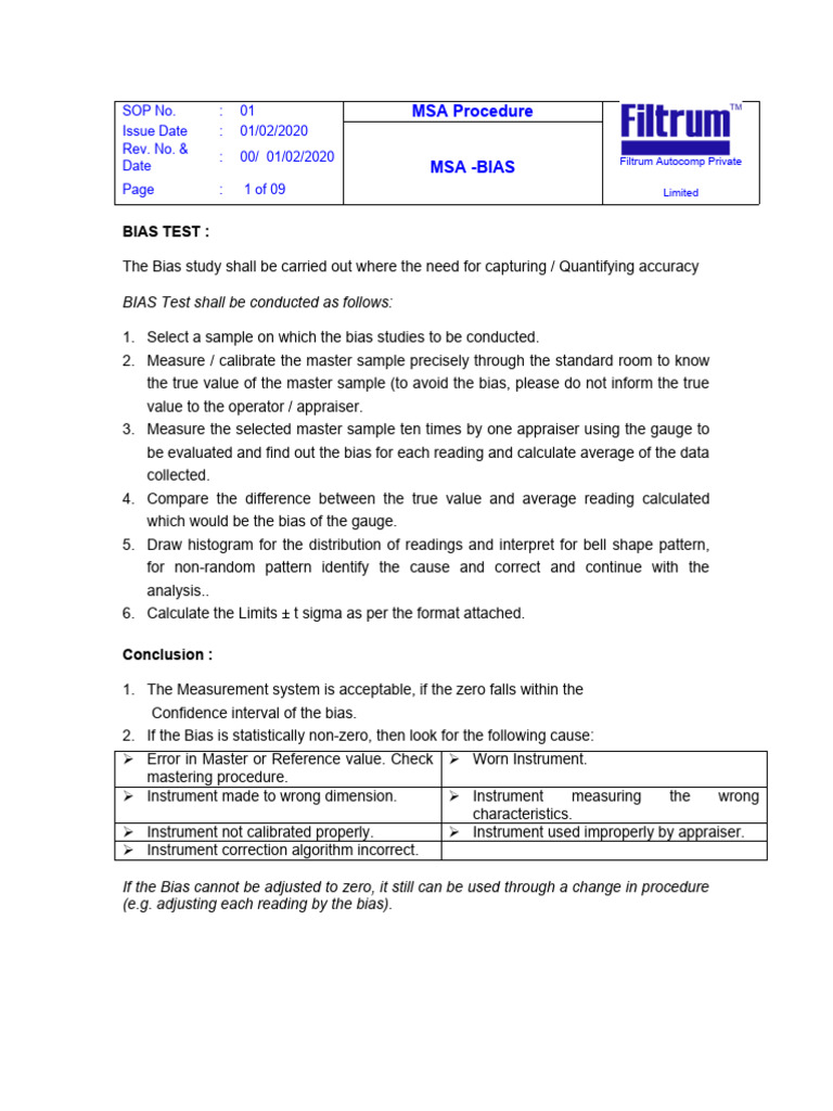 MSA Procedure | PDF | Calibration | Sampling (Statistics)