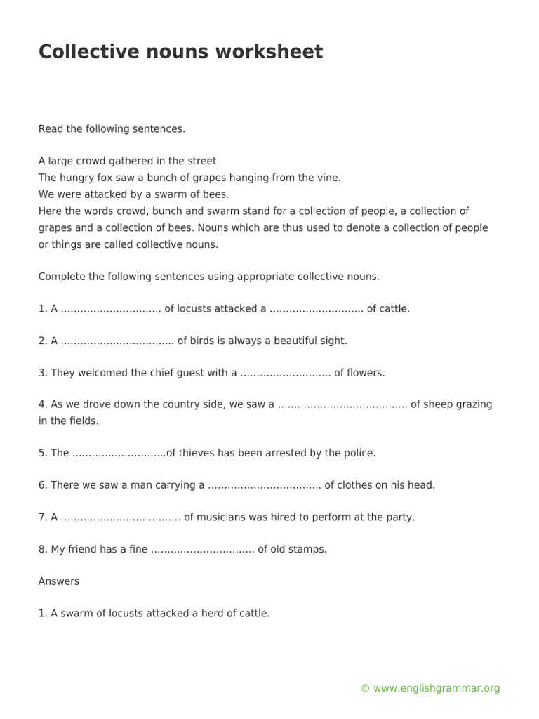 Collective Nouns Worksheet | PDF | Mystery, Thriller & Crime Fiction