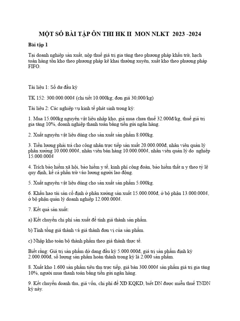 Mot so BT on thi NLKT HKII 2023_ 2024 | PDF