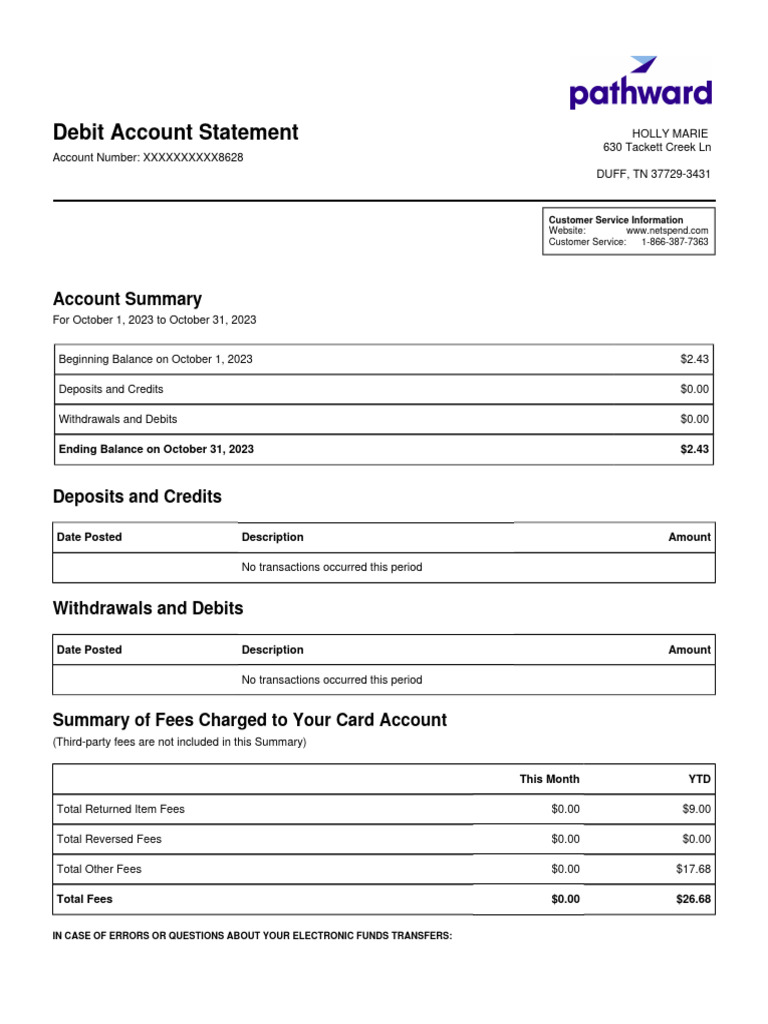 Debit Account Statement | PDF | Debits And Credits | Fee