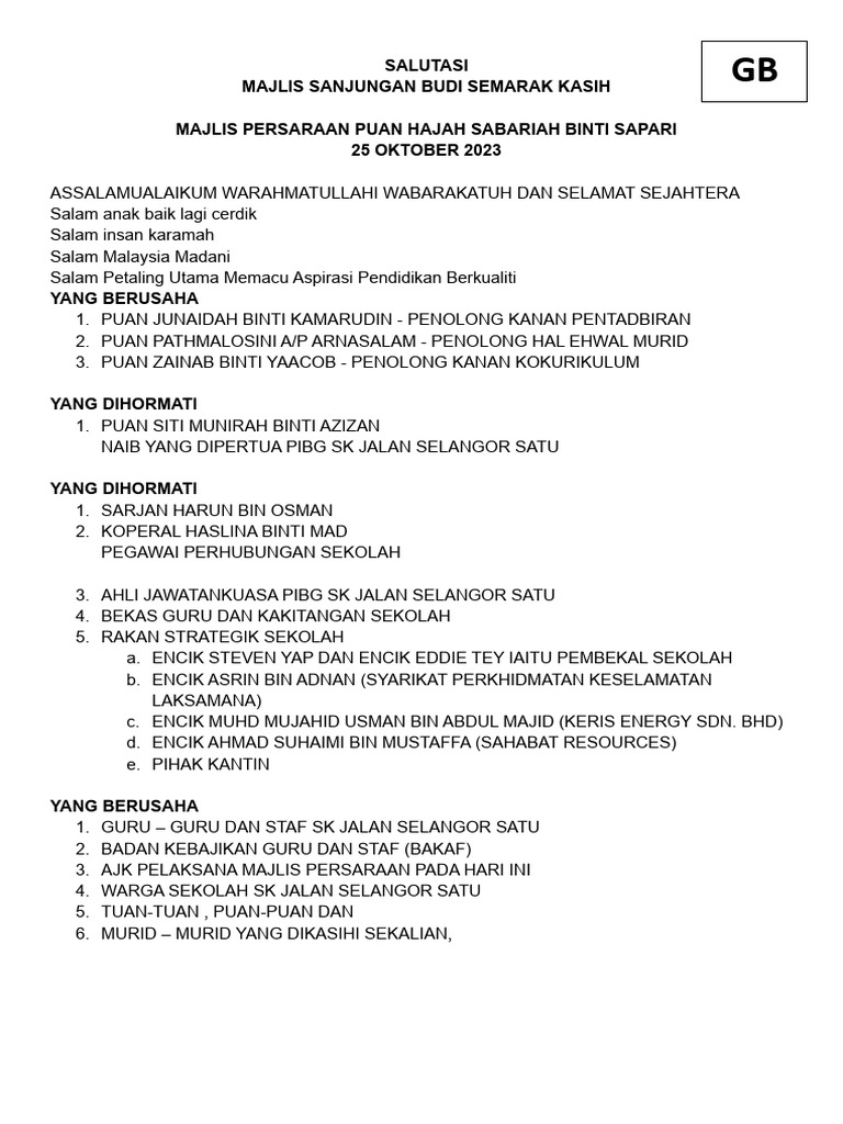 Salutasi Majlis Persaraan GGG | PDF
