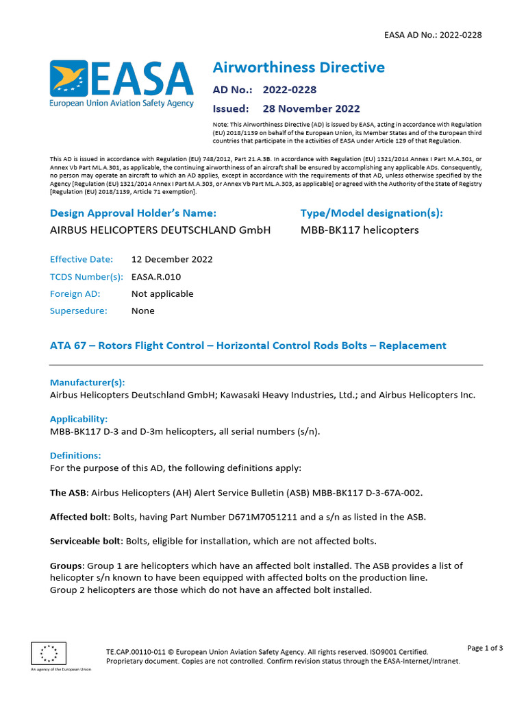 Easa Ad 2022-0228 1 | PDF | Aviation