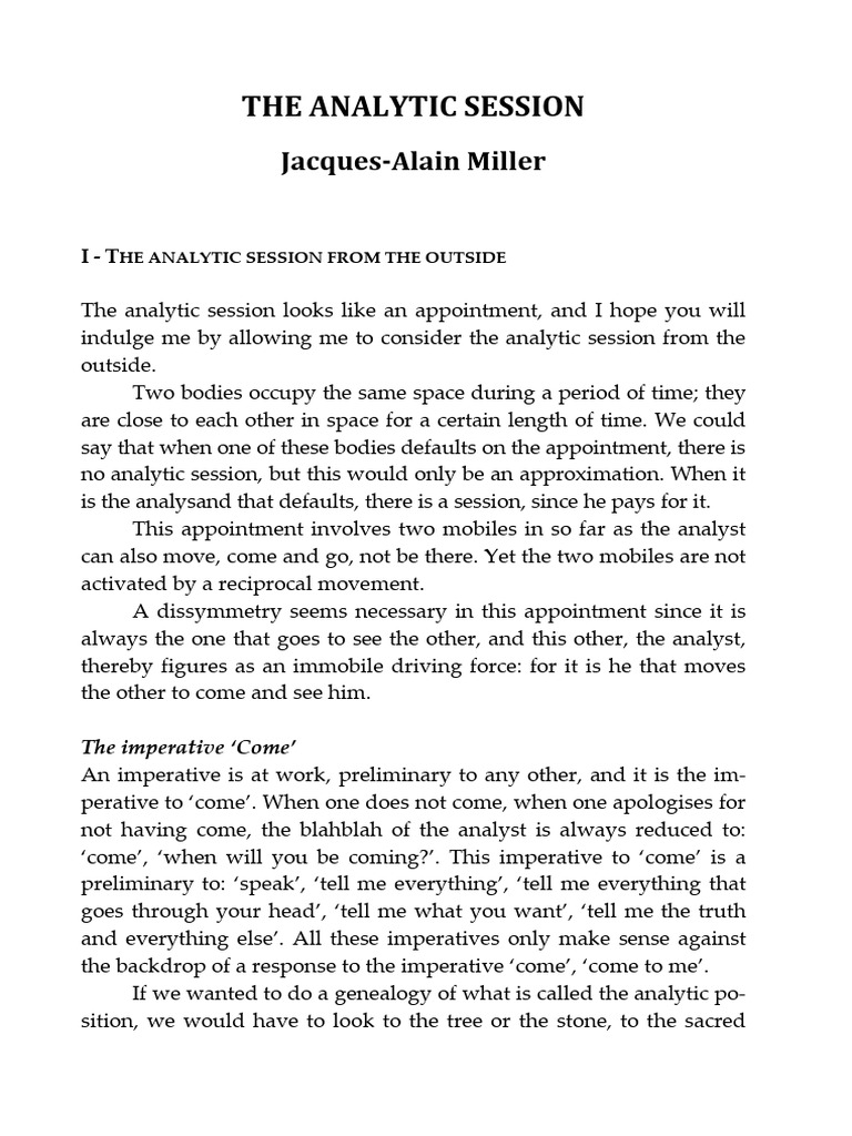 Understanding the Analytic Session | PDF | Jacques Lacan | Psychoanalysis